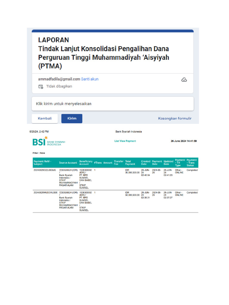Bukti Konsolidasi Dana BSI | PDF