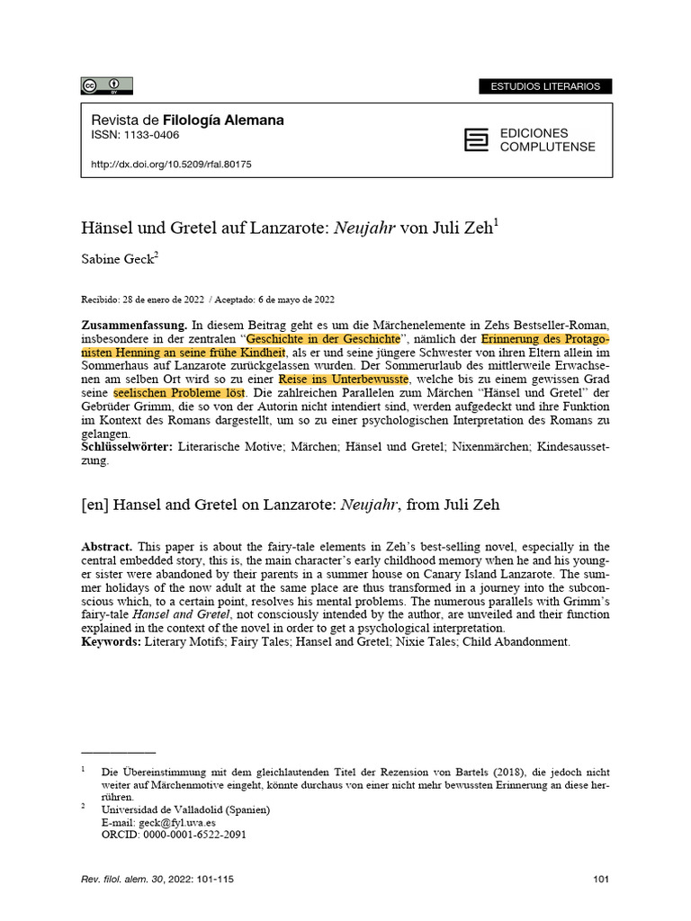 Hänsel Und Gretel Auf Lanzarote: Von Juli Zeh: Neujahr | PDF