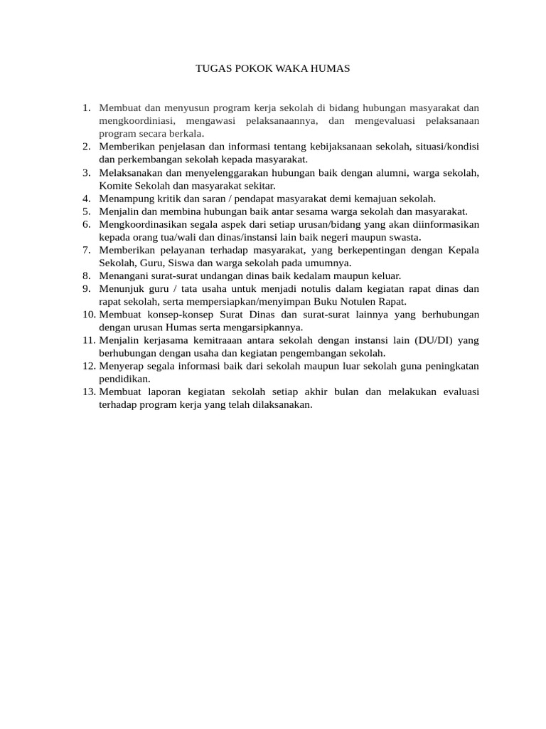 Tugas Pokok Waka Humas | PDF