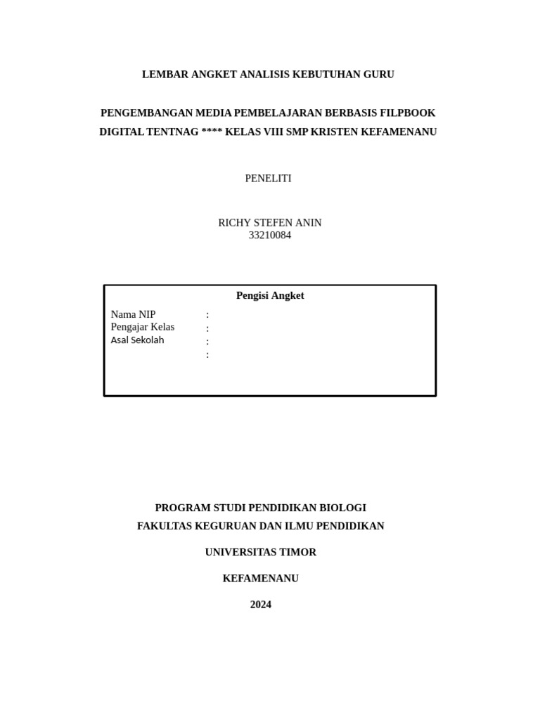 Lembar Angket Analisis Kebutuhan Guru | PDF