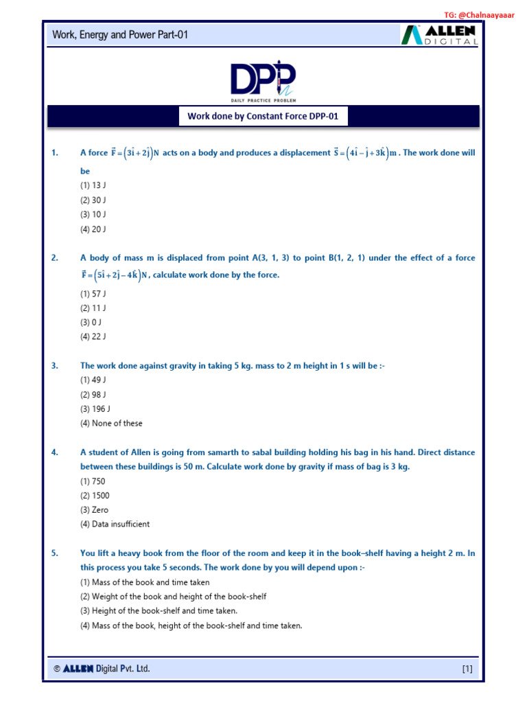 Work, Energy - Power All DPP | PDF