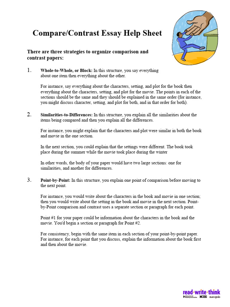 Compare/Contrast Essay Help Sheet: There Are Three Strategies To ...