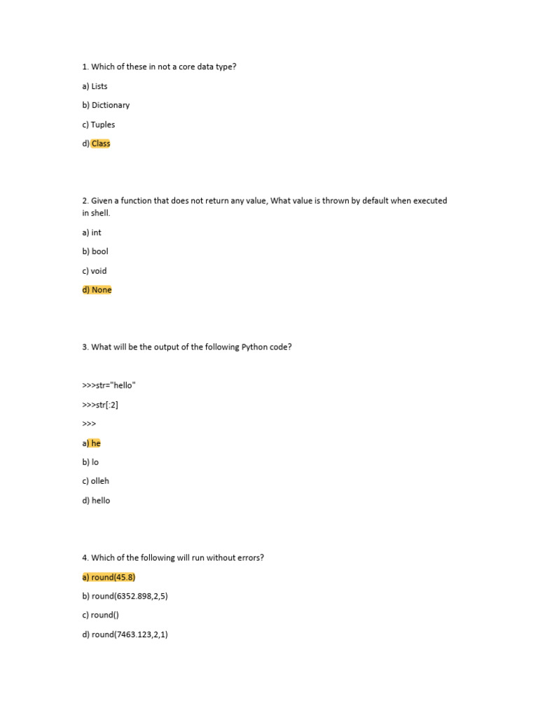 Python Bootcamp MCQ Core Datatypes | PDF