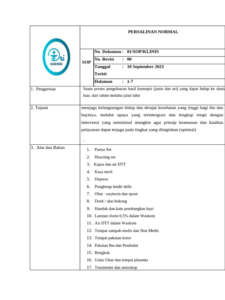 SOP Partus Normal | PDF