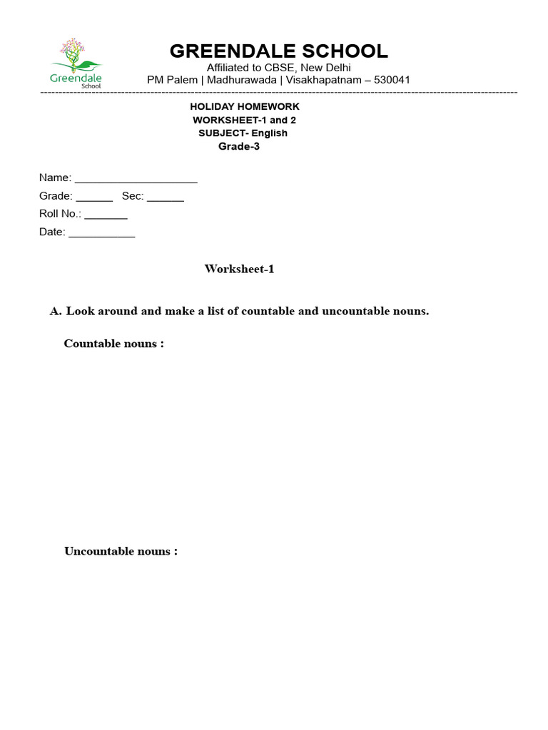 English Holiday Home Work Grade 3 Pdf