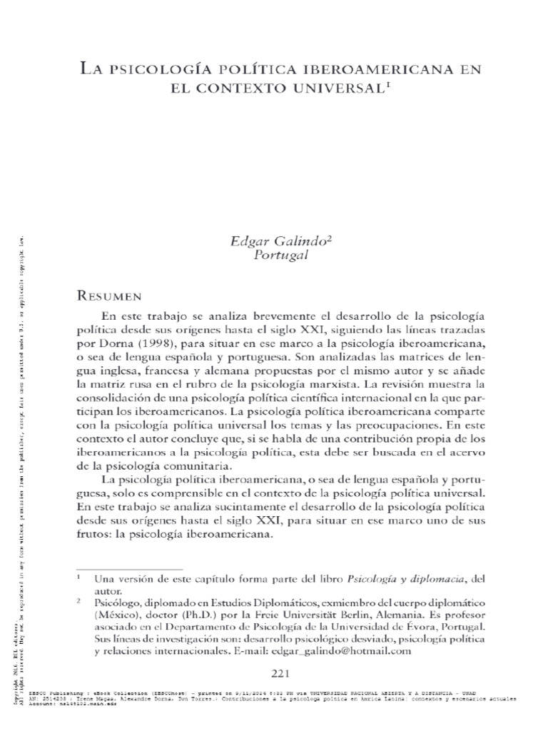 Contribuciones a la psicología política en América Latina_ contextos y ...
