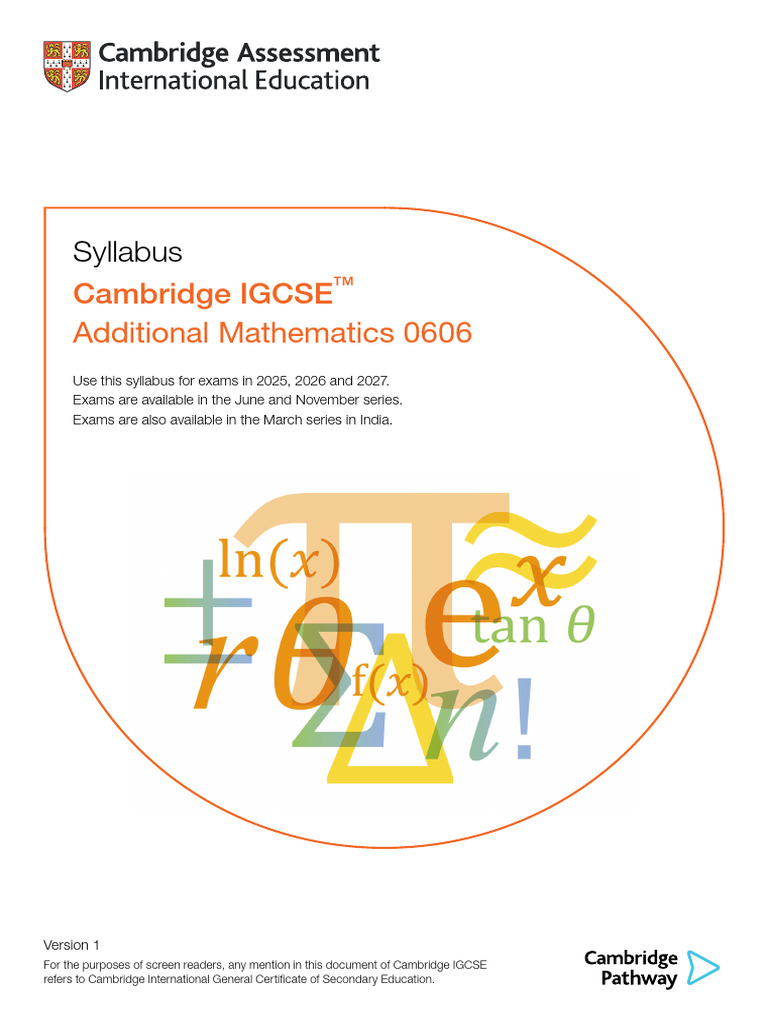 0606 Additional Math Syllabus Guide | PDF