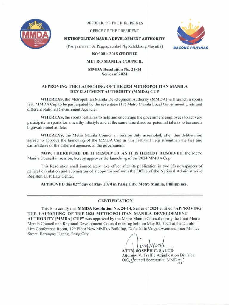 Mmda Resolution No 24-14 Series of 2024 | PDF