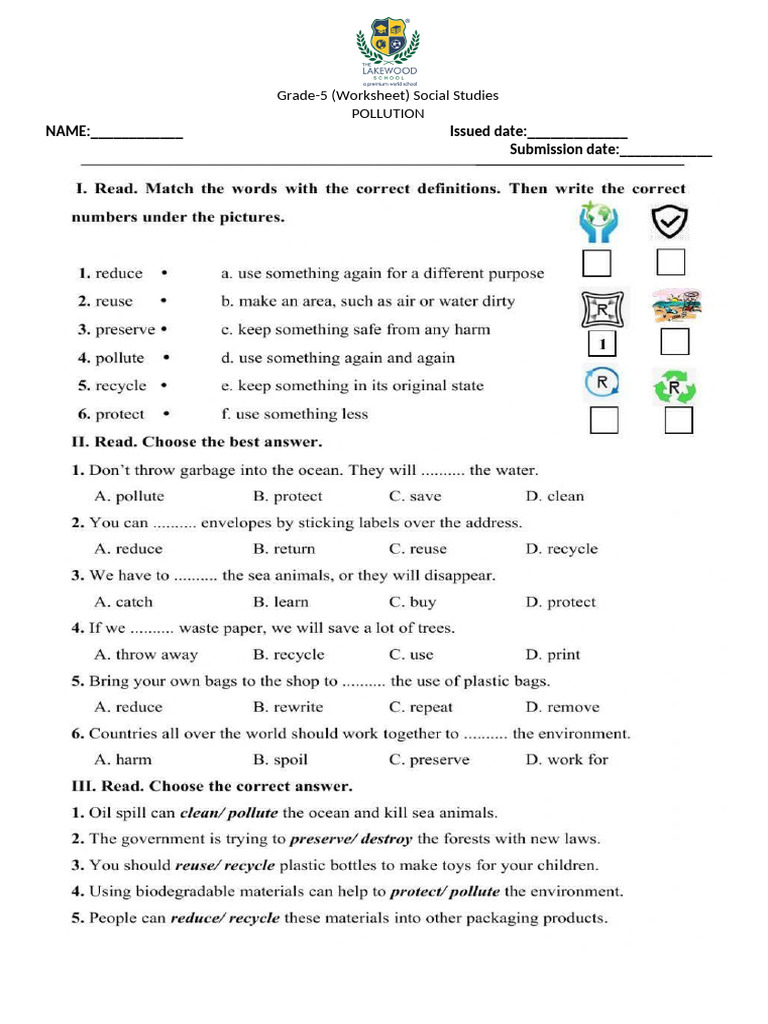 Grade 5 Pollution Worksheet | PDF | Social Science