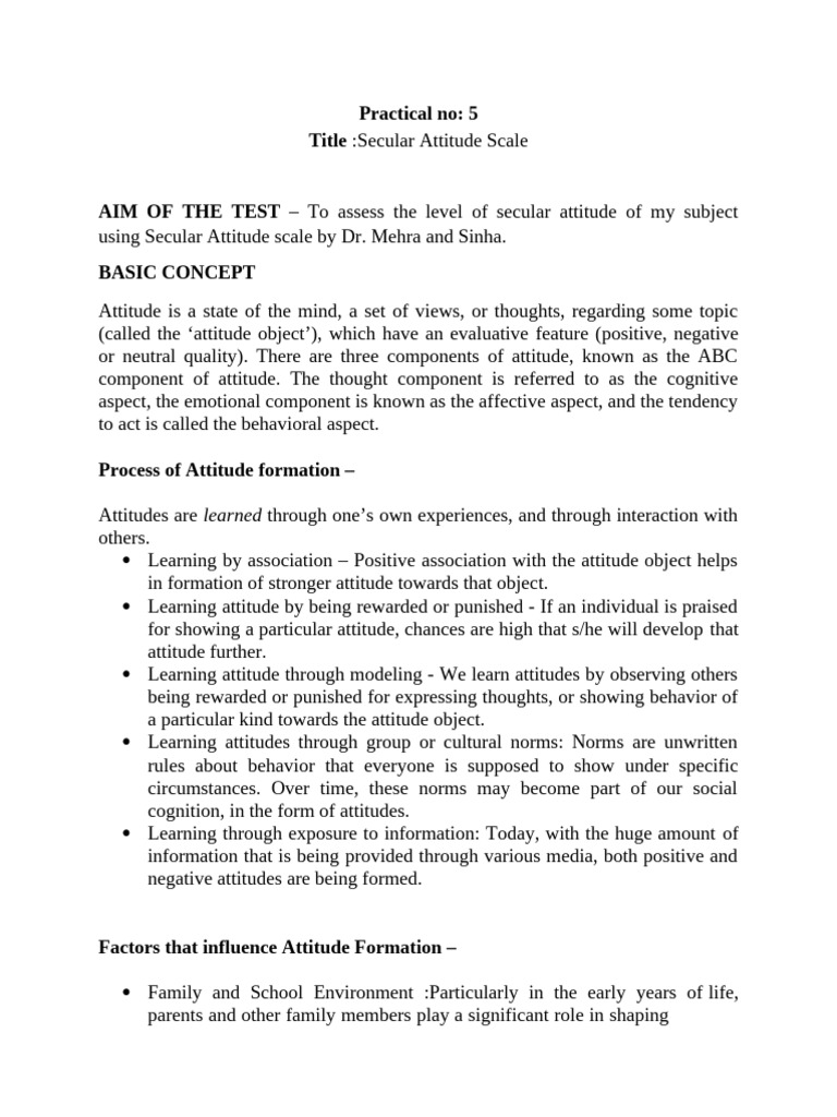 Secular Attitude Scale Practical | PDF | Attitude (Psychology) | Learning