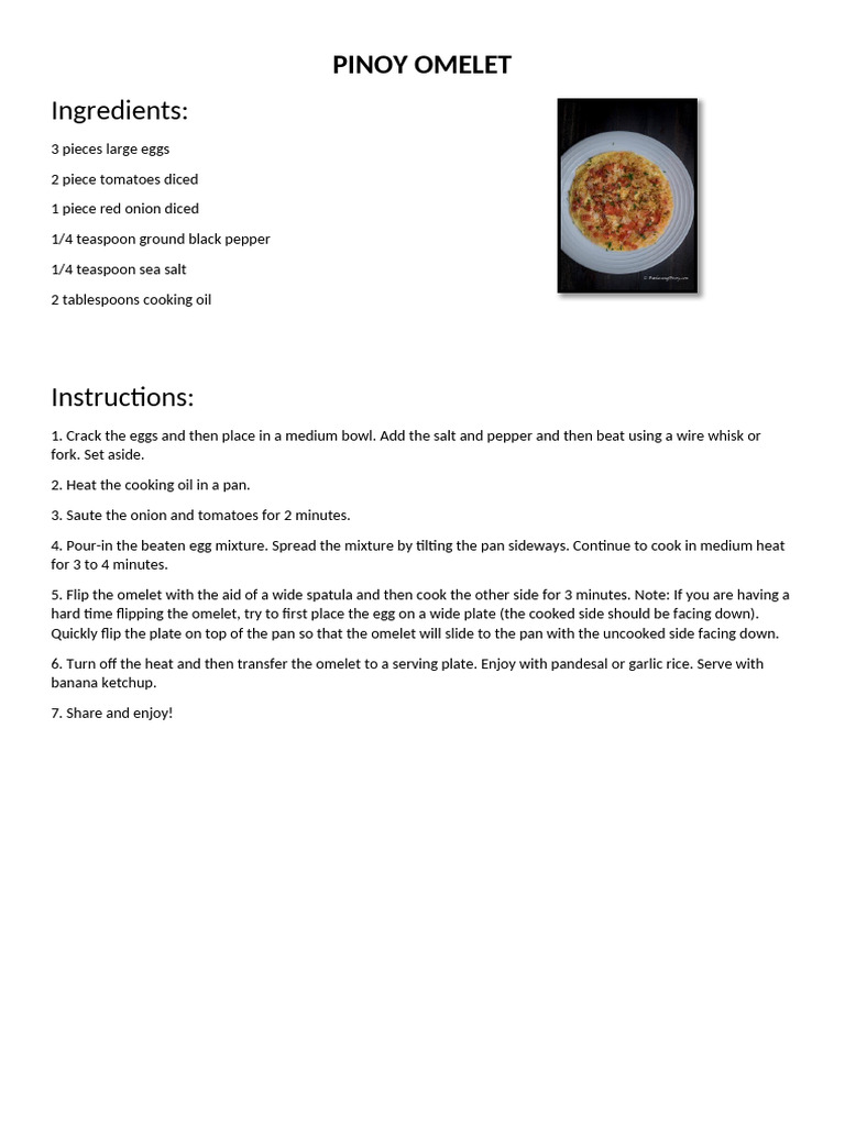 Ingredients:: Pinoy Omelet | PDF