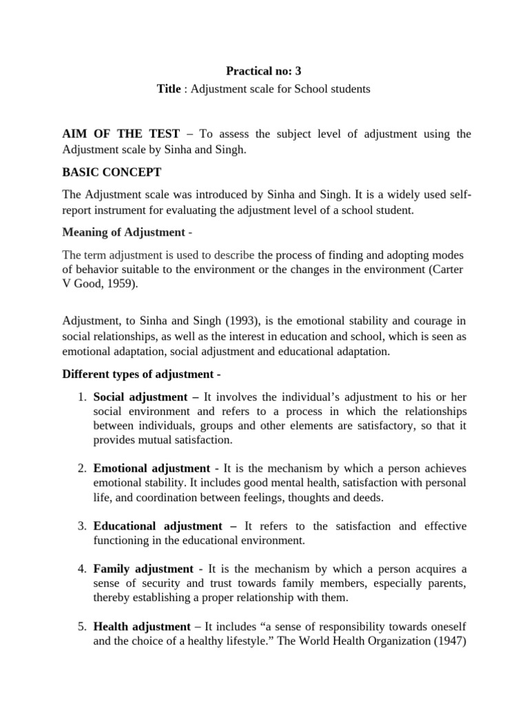 Adjustment Scale | PDF | Attitude (Psychology) | Psychology