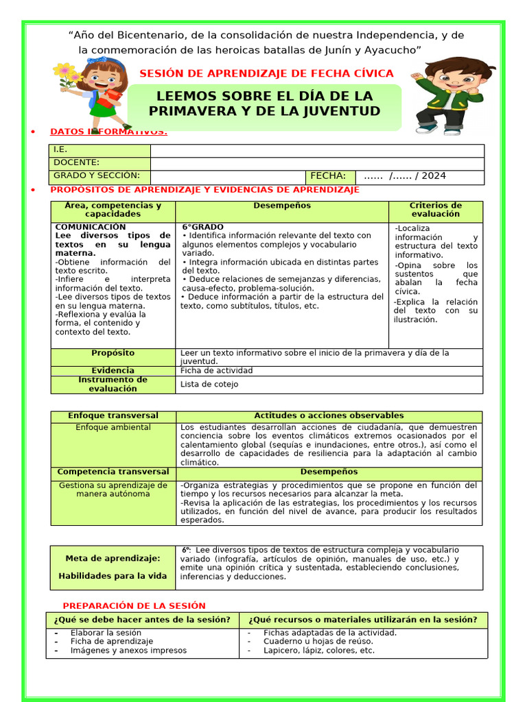 Ses-Lun-Fecha Cívica-Leemos Sobre El Día de La Primavera y de La ...