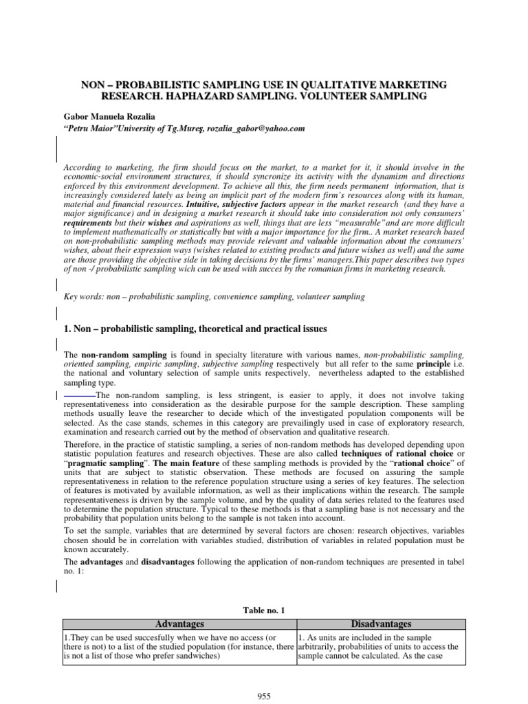 Advantages and Disadvantages of Non Prob Samp | PDF | Sampling ...