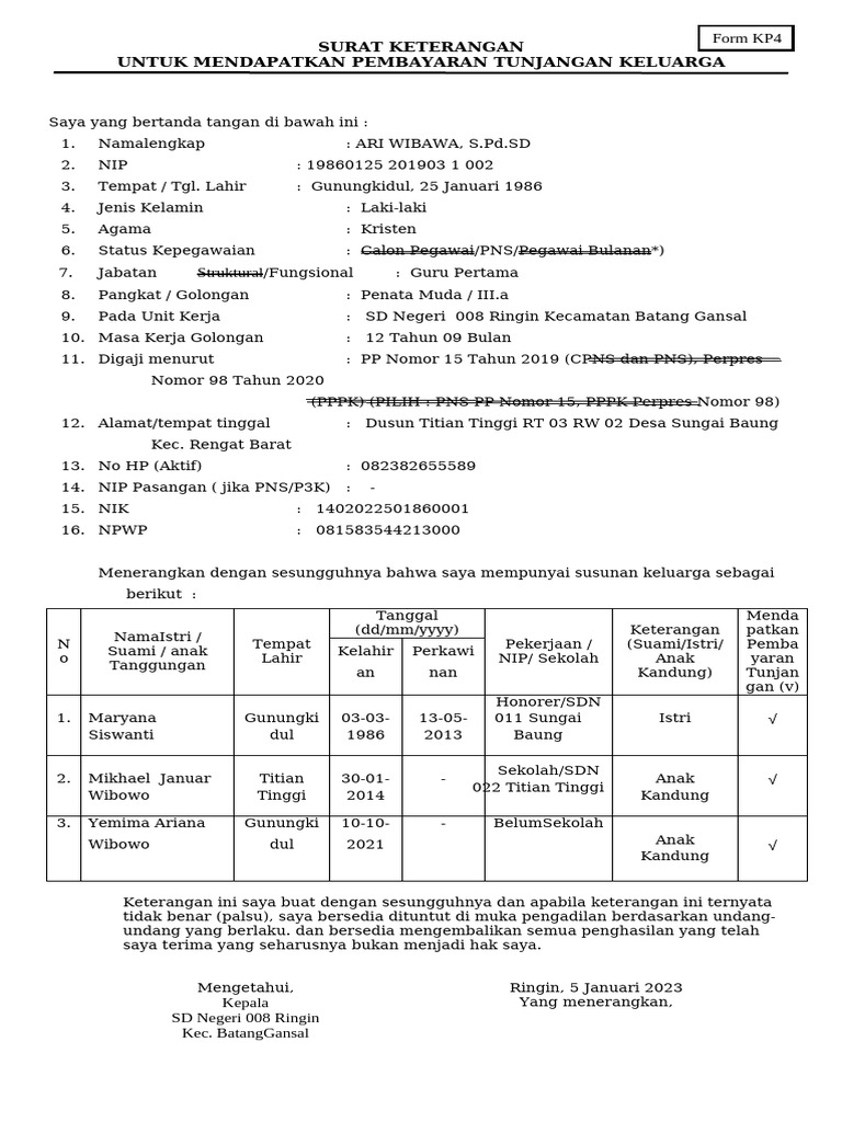 MODEL-C 2023 ARI WIBAWA Form Baru | PDF
