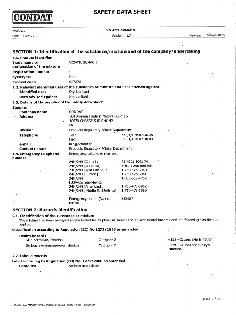 Condat SDS Vicafil Sumac 5 | PDF
