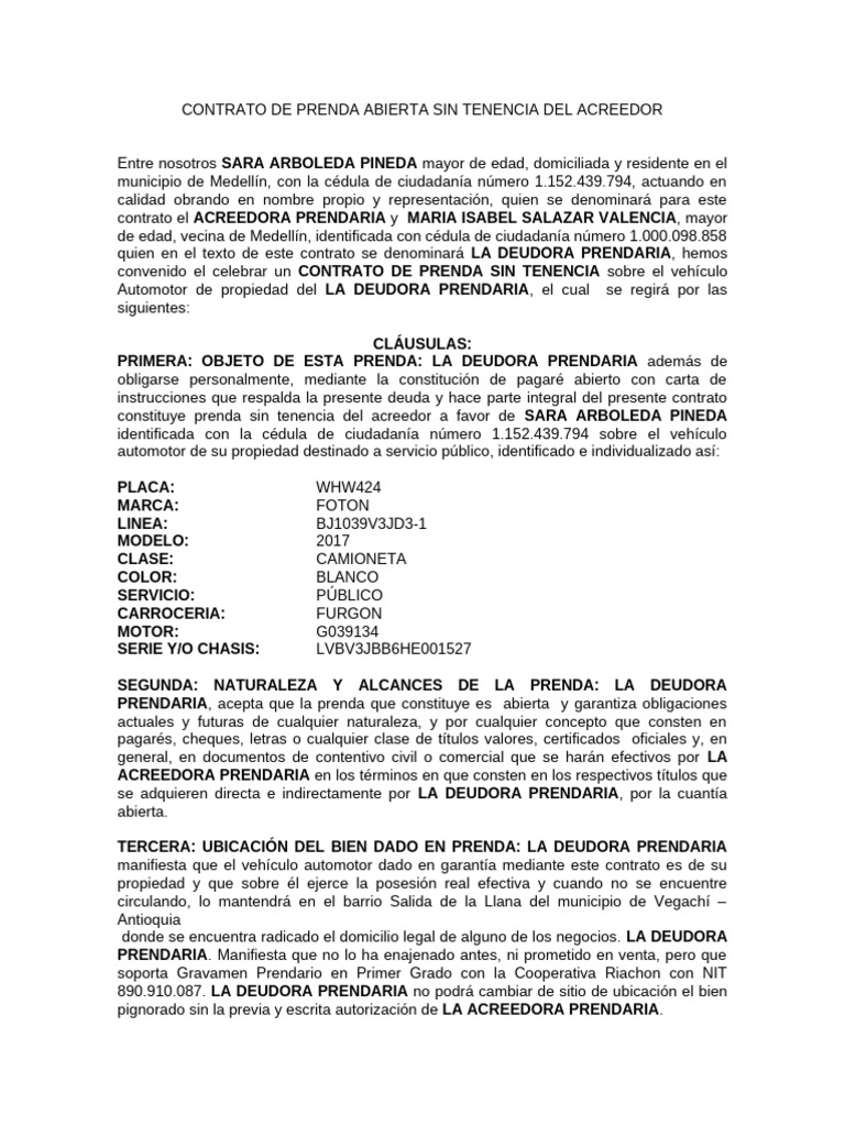 Contrato de Prenda | PDF