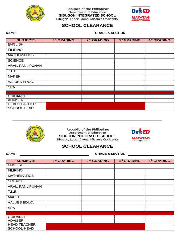 School Clearance Form 2025 | PDF