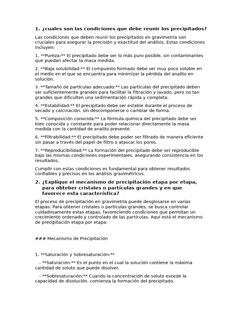 Cuales Son Las Condiciones Que Debe Reunir Los Precipitados | PDF