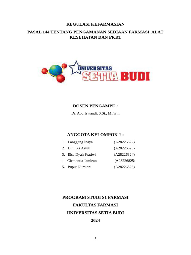 REGULASI KEFARMASIAN Tugas Kel 1 | PDF
