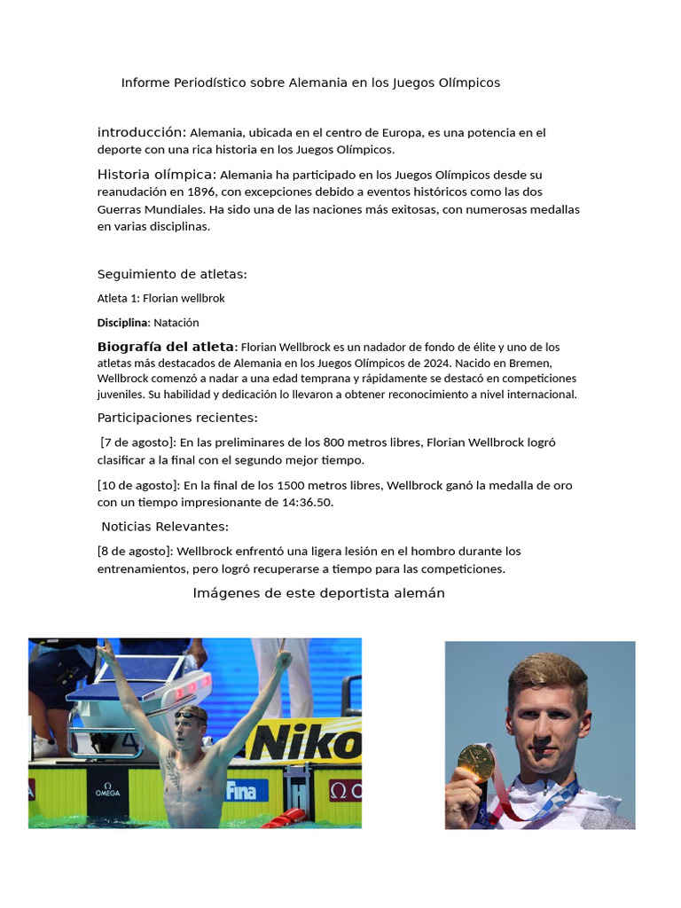 Informe Periodístico Sobre Alemania en Los Juegos Olímpicos | PDF