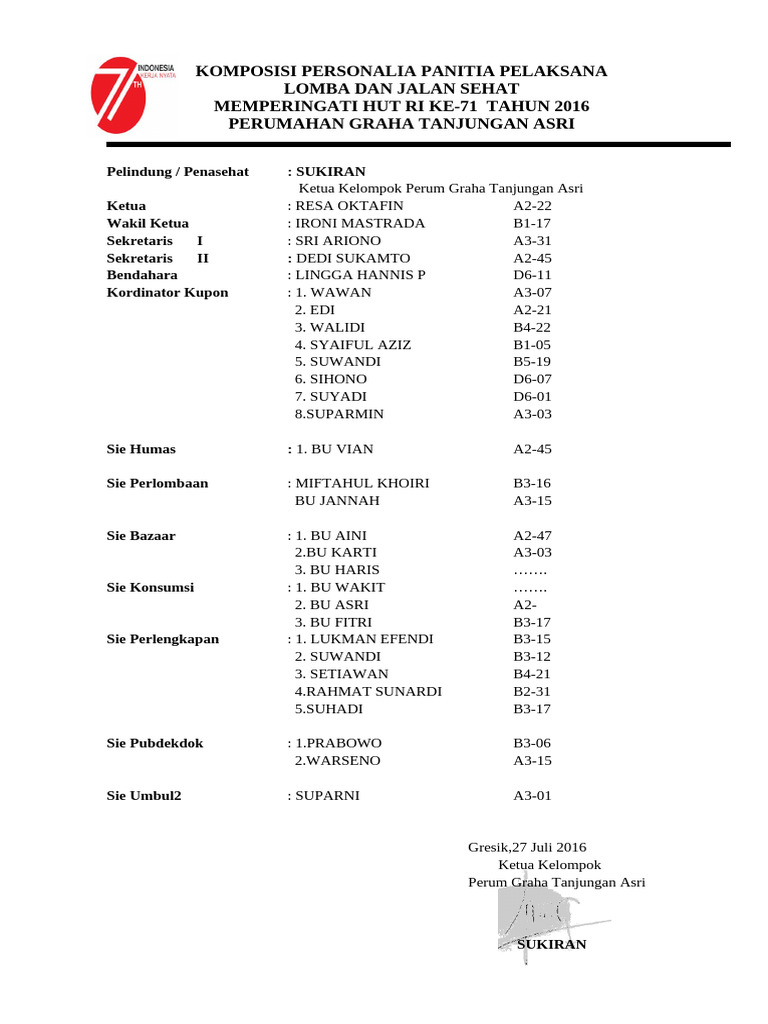Susunan Panitia Agustusan | PDF