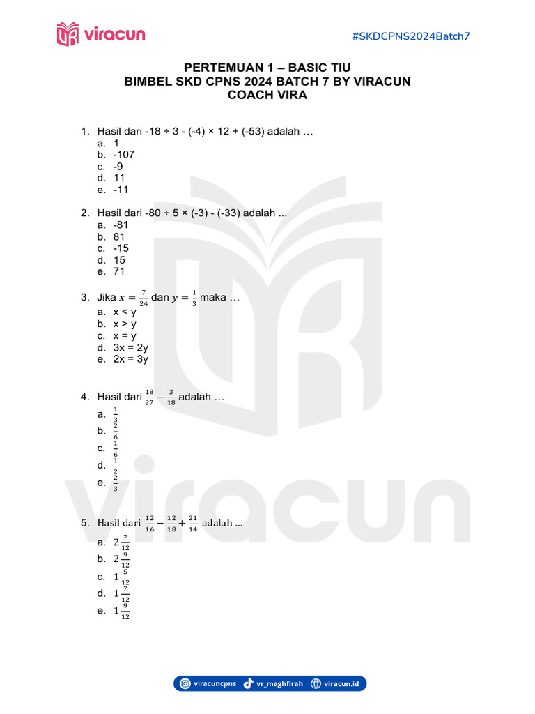 Latihan Basic TIU - Viracun Batch 7 | PDF