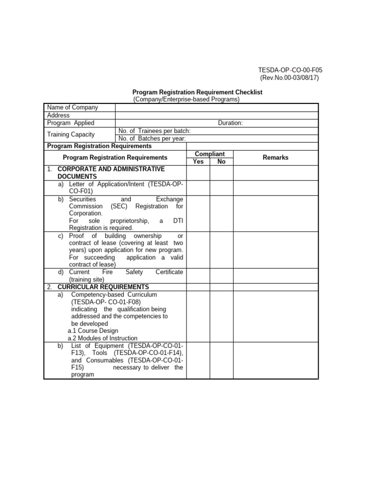 Checklist - Enterprise-Based Programs | PDF