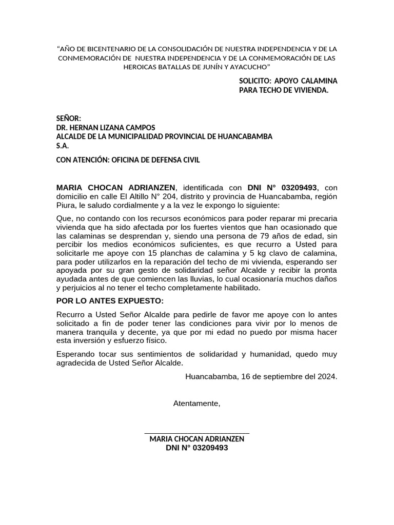 Solicito Apoyo Defensa Civil | PDF | Viajes y turismo | Derecho