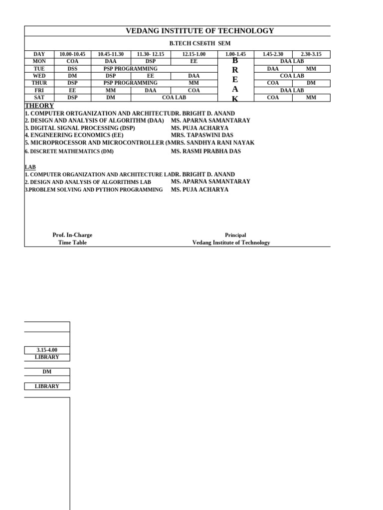 Cse Even Time Table | PDF