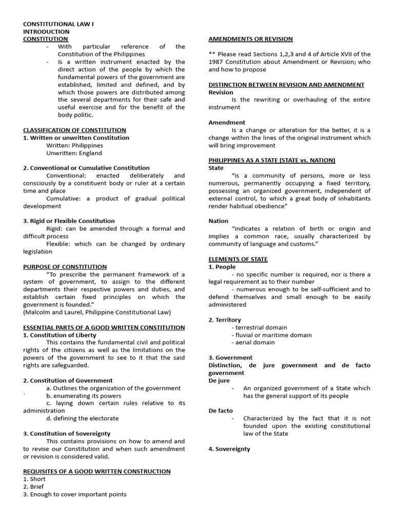 Constitutional Law I Intro Notes | PDF