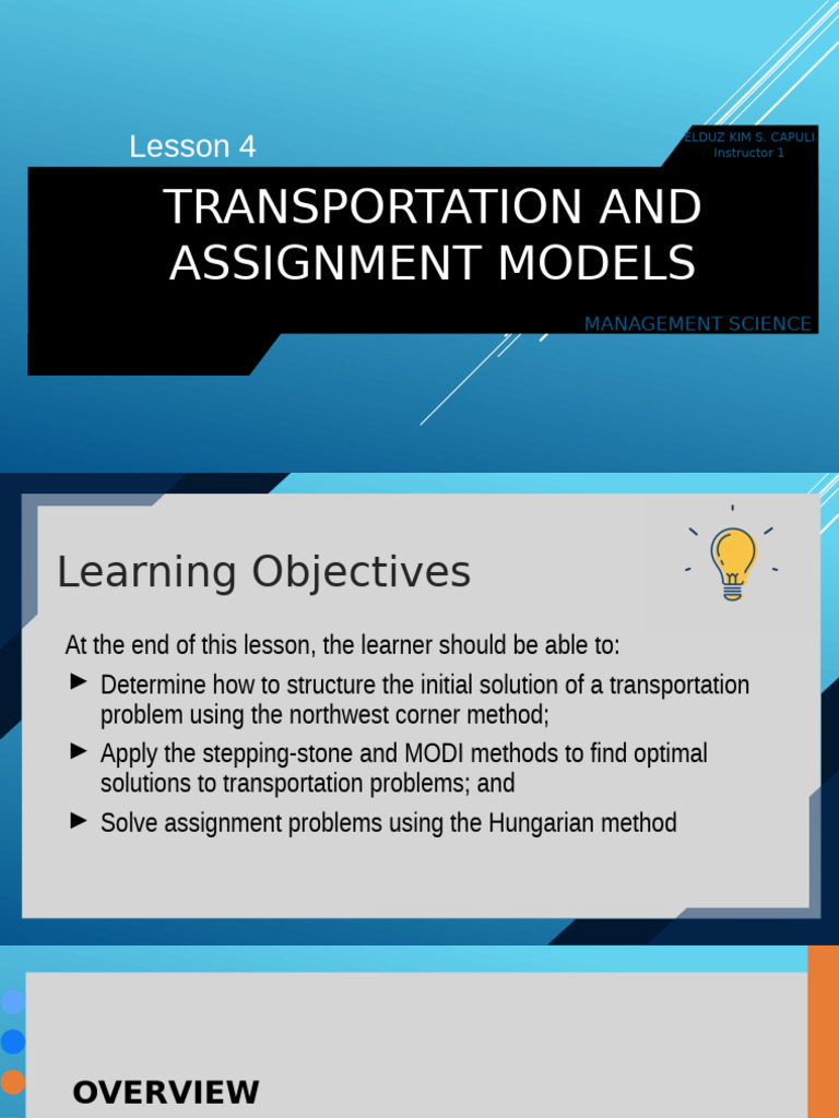 Mansci 3 Transportation and Assignment Model | PDF