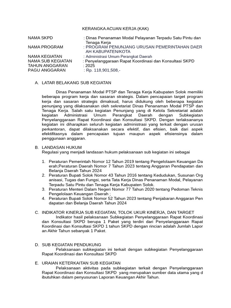 Penyelenggaraan Rapat Koordinasi Dan Konsultasi SKPD | PDF