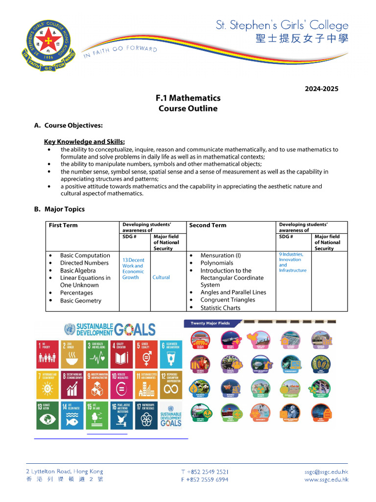 F.1 Mathematics Course Outline | PDF