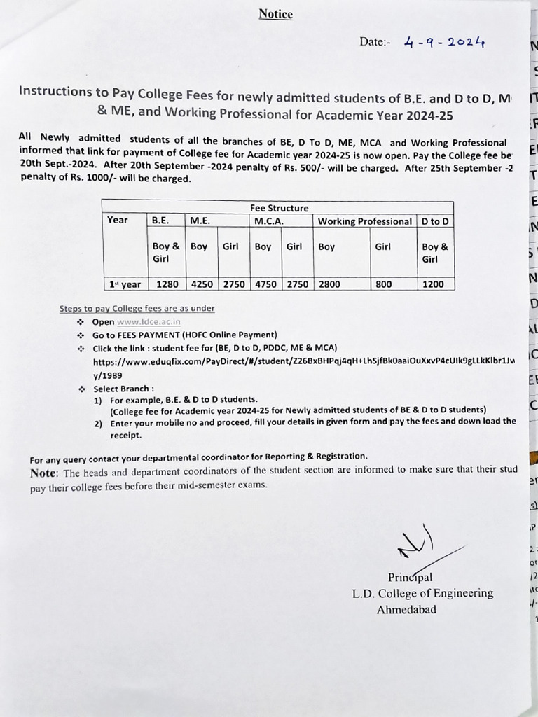 Fee Notice - 2024-25 - All Newly Admitted Students | PDF