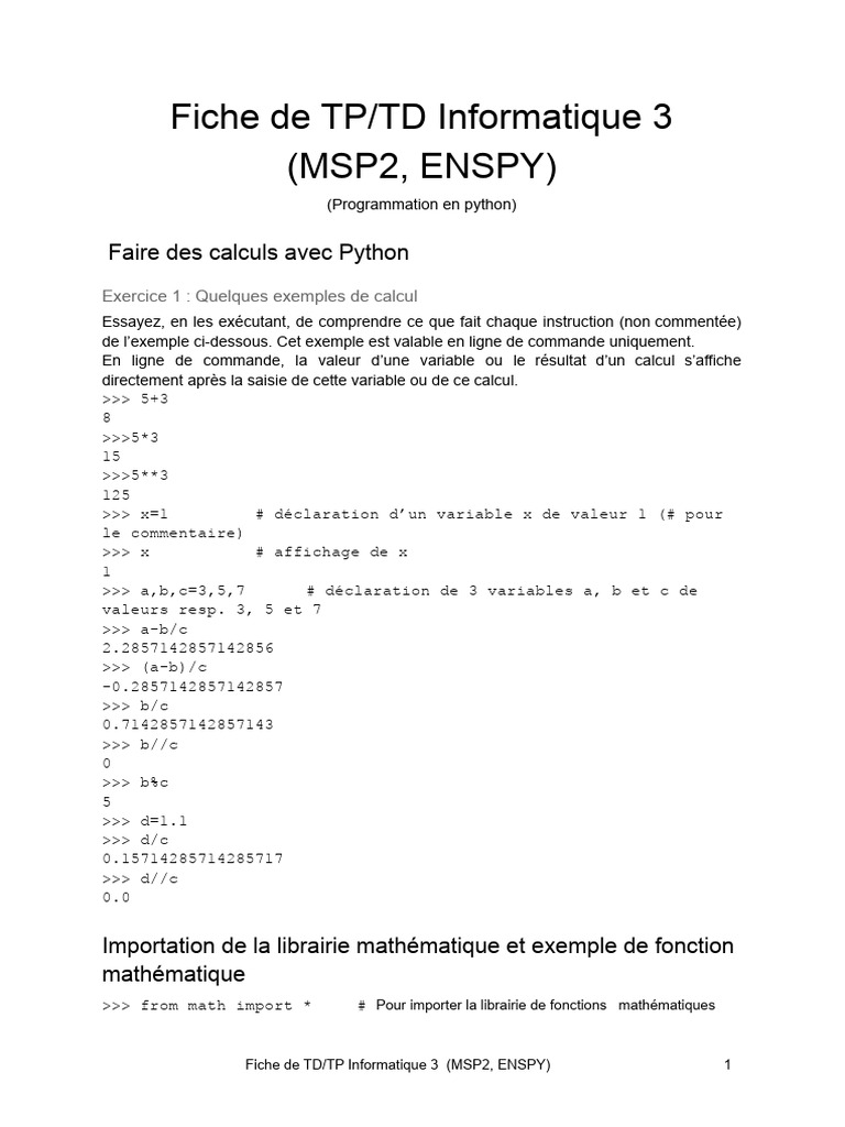 Fiche de TD - TP Info 3 | PDF
