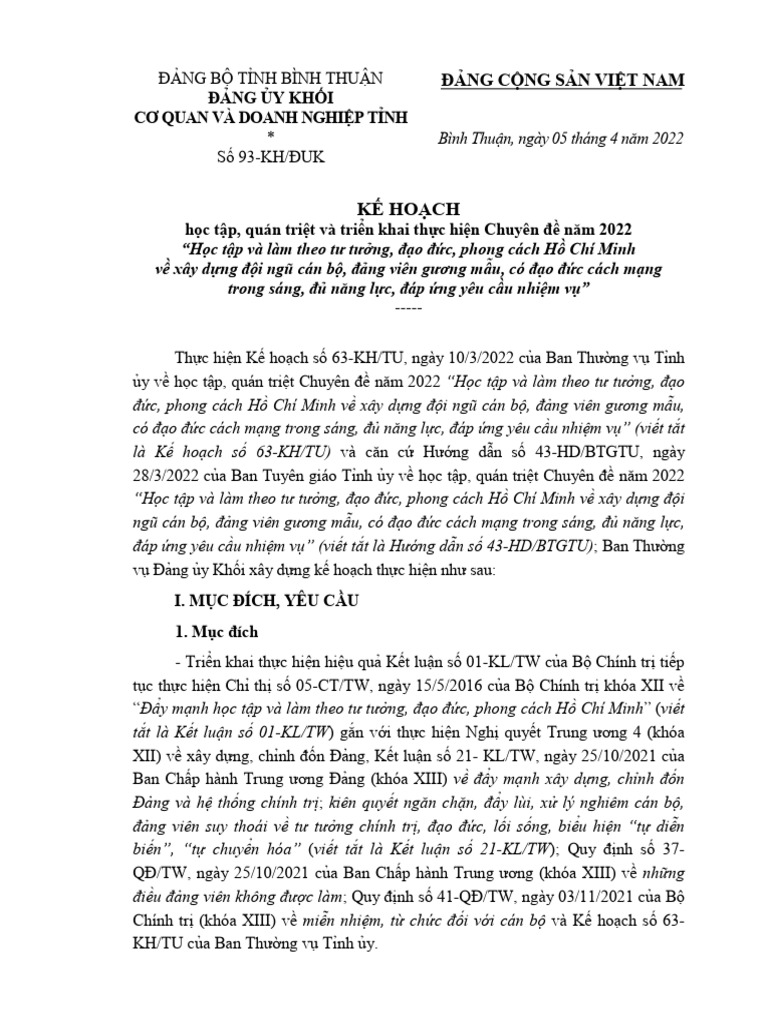 93-KH Hoc Tap Va Lam Theo Chuyen de 2022 - Signed | PDF