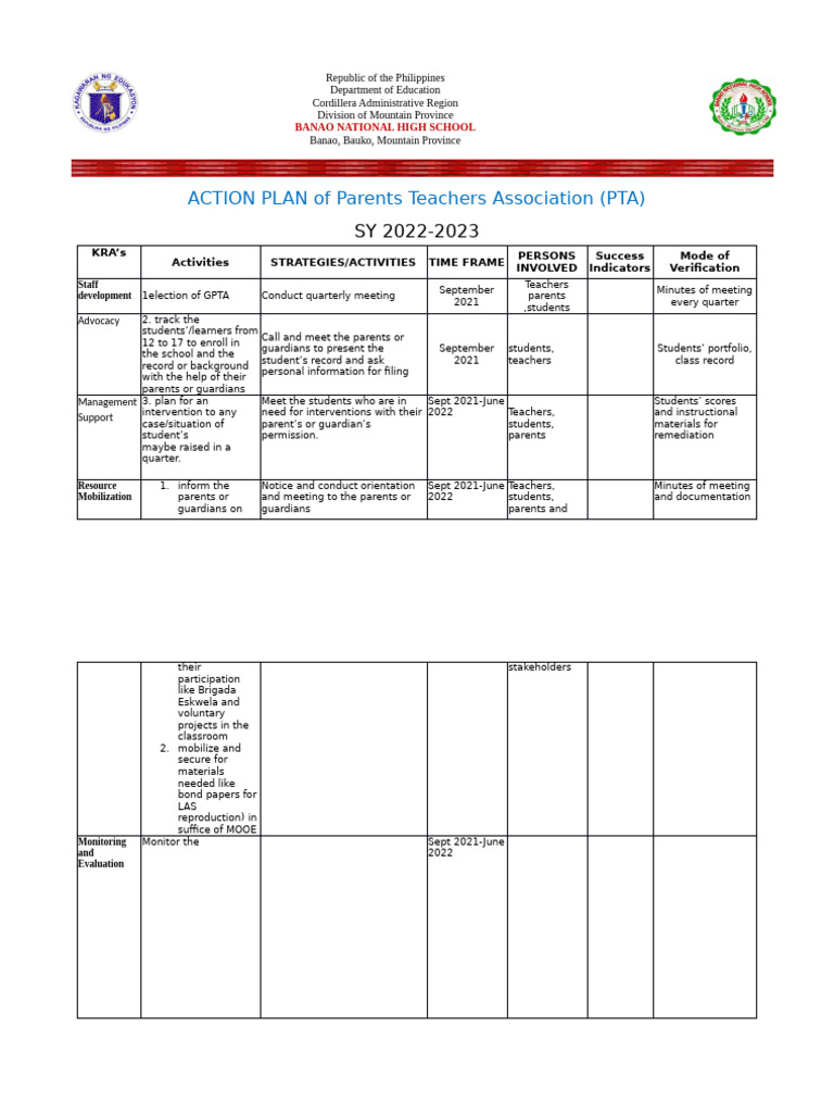 PTA Action Plan | PDF