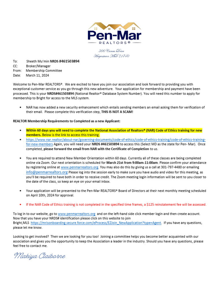 New Member Letter - Sheeth Mu'min | PDF