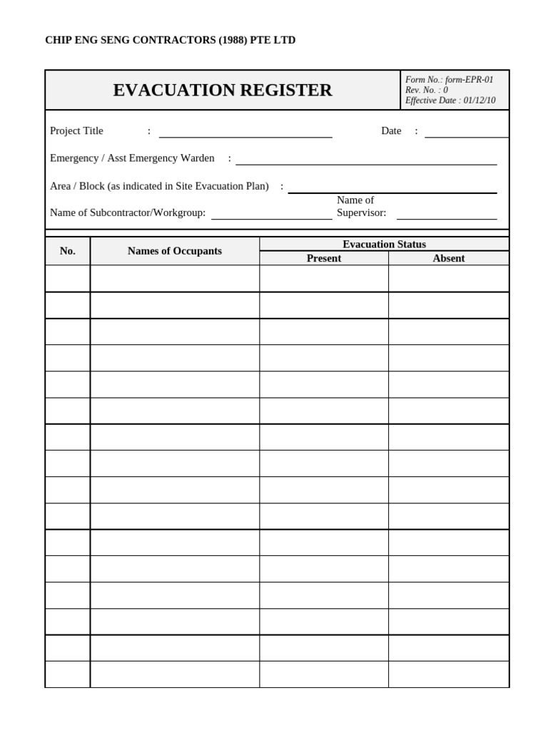 EPR01.Evacuation Register | PDF