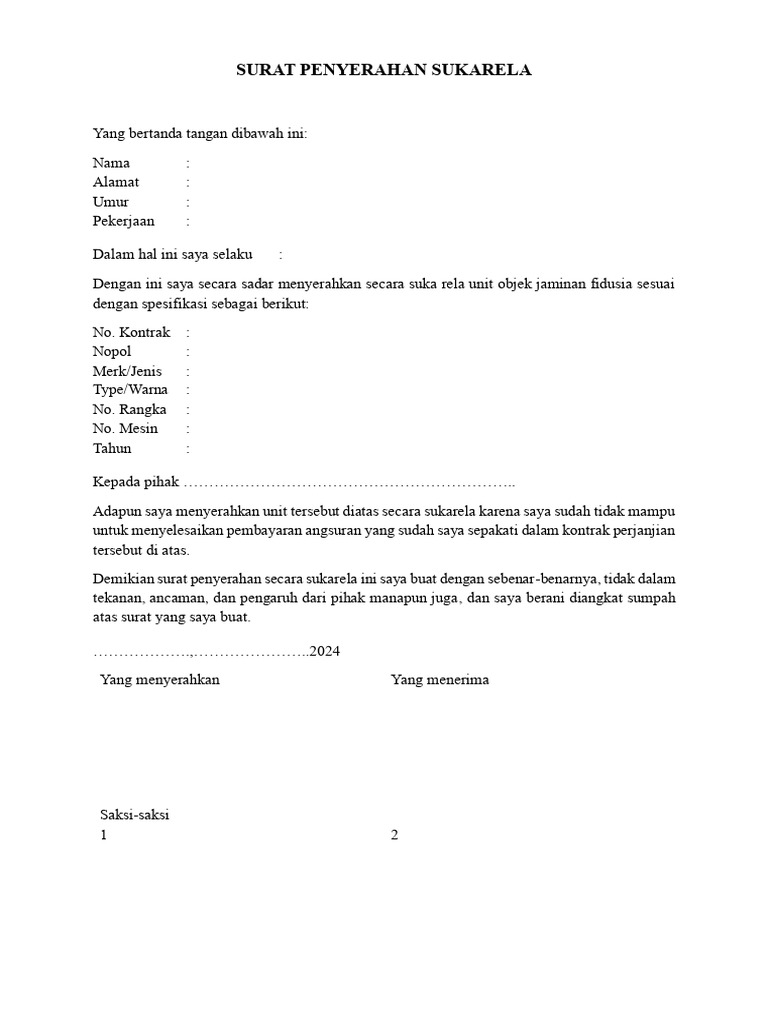 Surat Penyerahan Sukarela | PDF