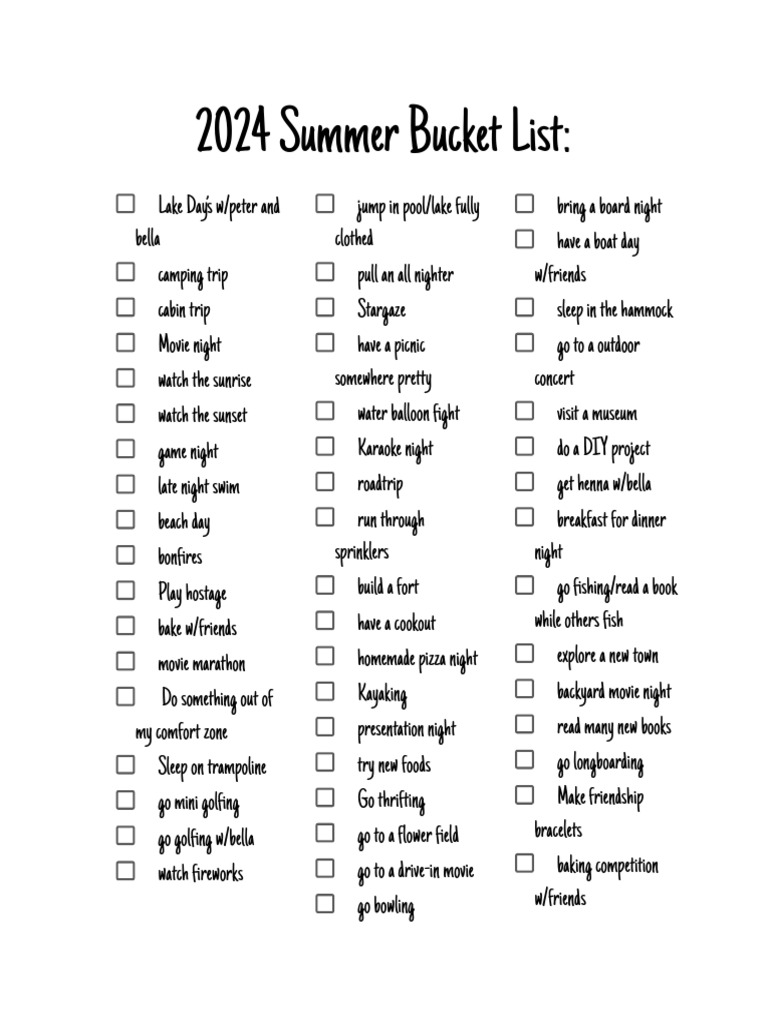 Summer Bucket List | PDF
