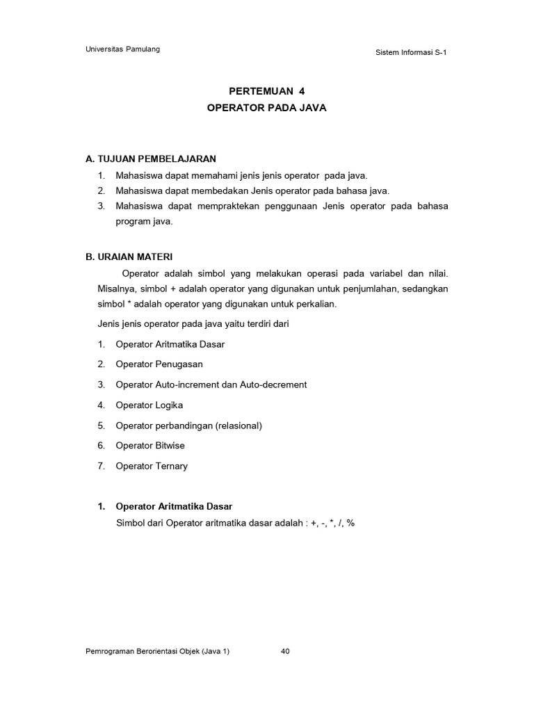Operator Pada Java Pdf