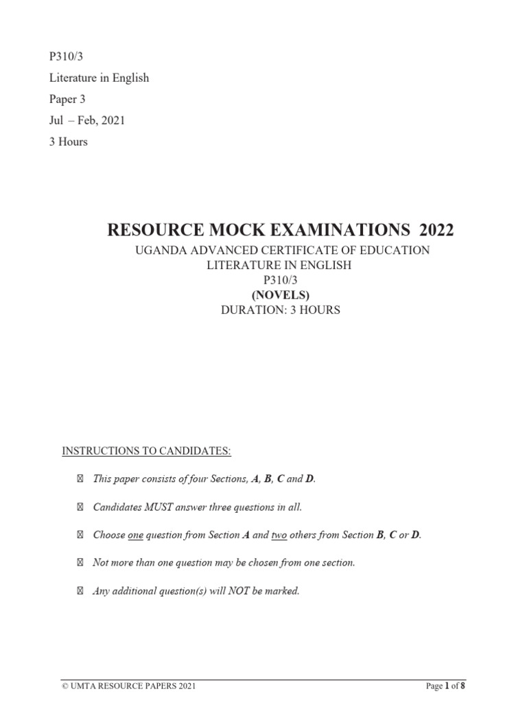 S.6 Lit3 Questions - Resource 2021 | PDF | Estella (Great Expectations ...
