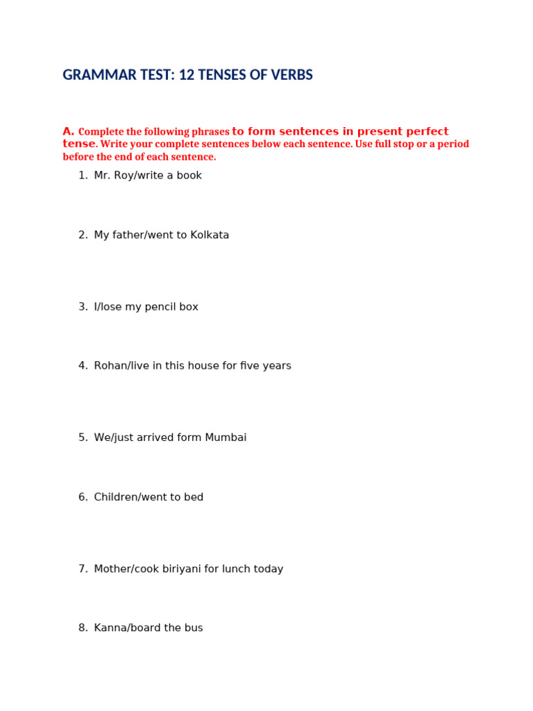 TEST - Verb Tense | PDF