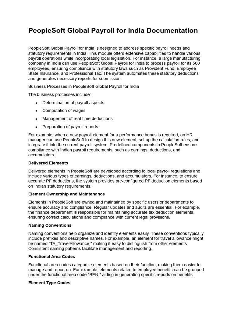PeopleSoft Global Payroll For India Documentation | PDF