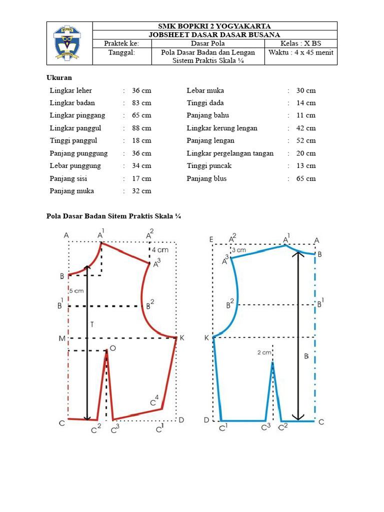 Jobsheet Pola Dasar Badan Dan Lengan Sistem Praktis | PDF
