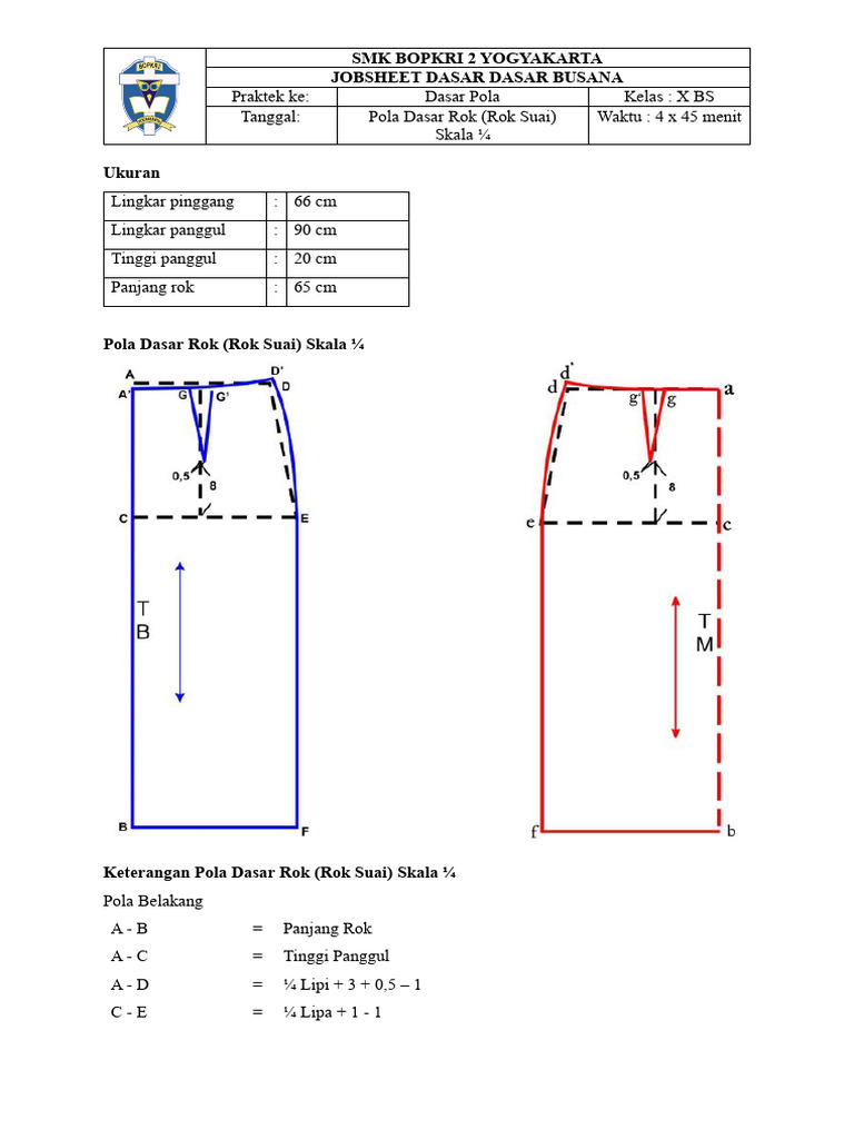 Jobsheet Pola Dasar Rok (Rok Suai) | PDF