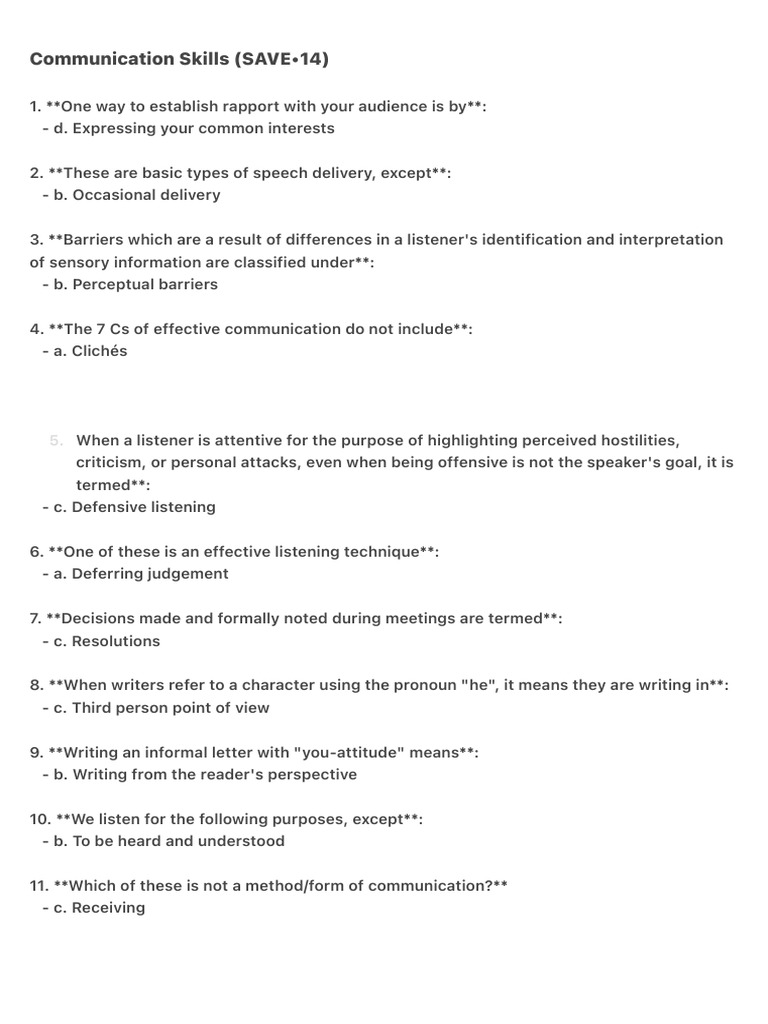 Communication Skills (SAVE - 14) | PDF