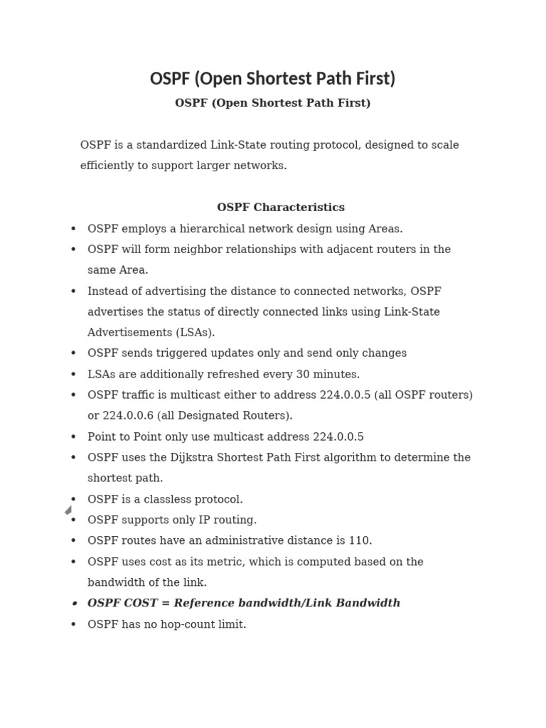 Basic Notes On OSPF (Open Shortest Path First) | PDF